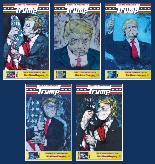 Trump 2024 Poster SET 24" x 36" (5 Posters) | MAN KISSES FLAG